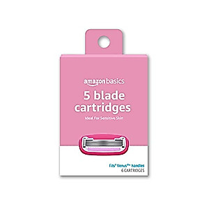 Amazon Basics Women's 5 Blade Razor Blades Refills, Fits Amazon Basics FITS System & Venus Handles, 6 Cartridges (Pack of 1)