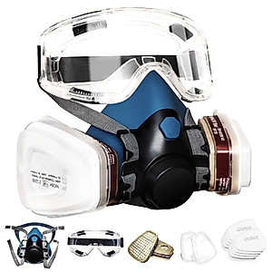 LMINHAN Respirator Mask,Half Facepiece Gas Mask with Goggle and 6001 Filters for Chemical, Spray Paint Woodworking Welding Construction Sanding Epoxy Resin