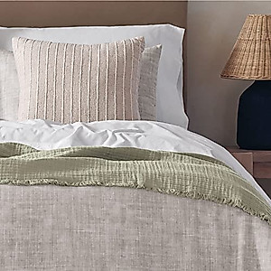 Nate Home by Nate Berkus Cotton Matelasse Blanket | with Fringe Detail, Breathable, All-Season Throw, Decoration for Bedding from mDesign - King, Lichen (Sage Green)