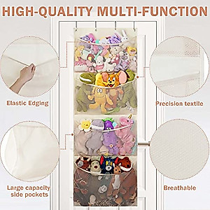 VICTOR'S Stuffed Animal Storage, Over The Door Organizer Storage for Closet, Baby, Plush Toy, Stuffed Animal Holder with 4 Large Hidden Pockets, Room Organizer for Nursery, Bedroom, Kids' Room, Beige