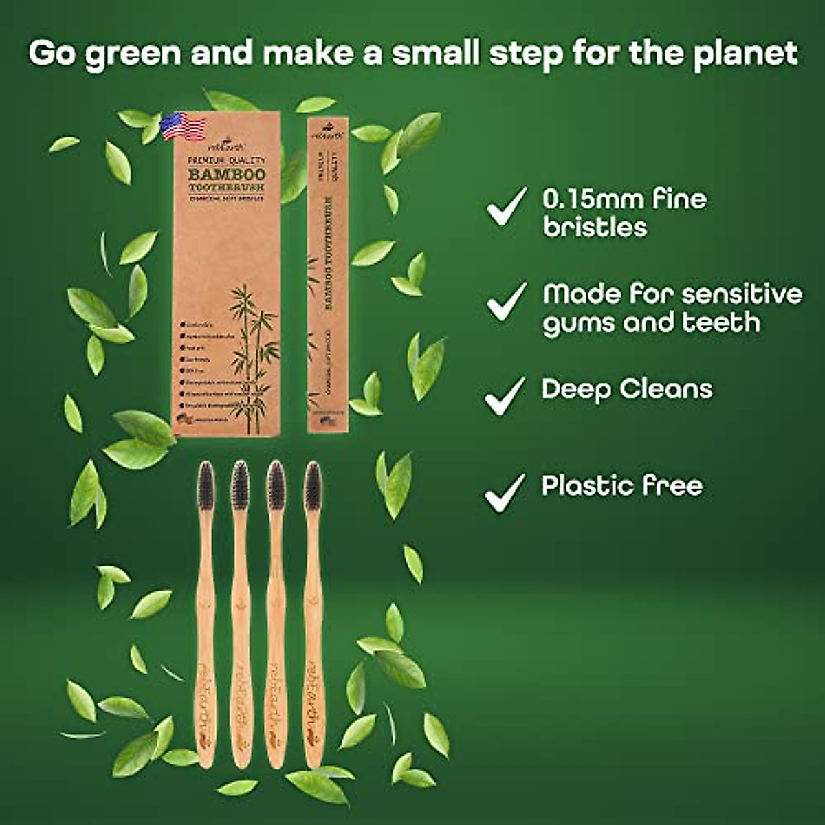 Bamboo Aesthetic Toothbrush Wood Set of 4 | Ultra Soft Bristles | Black Charcoal Infused | American Brand | Upgrade Hygiene & Reduce Waste | Brushes Teeth Care | Earth Friendly | Plant Based