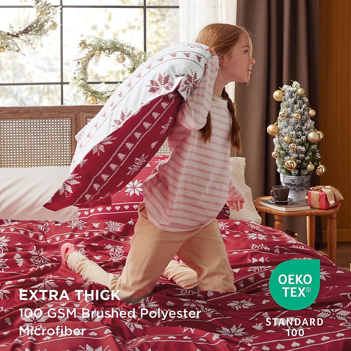 Bedsure Christmas Duvet Cover Queen - Holiday Bedding Collection Featuring a Christmas Snowflakes Pattern, Includes 1 Duvet Cover and 2 Pillow Shams (Queen, Snowflake)