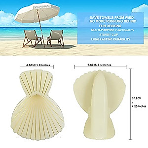 Kirmoo 4 Pieces Sea Shell Beach Towel Clips for Beach Pool Chairs Blankets Cruise Jumbo Size Portable Towel Holders Beach Accessories Clothes Pins Pegs for Clothes Quilt Blanket (Sea Shell)