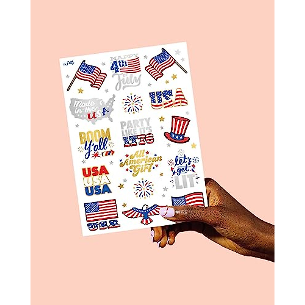 xo, Fetti Fourth of July Decorations Temporary Tattoos - 30 styles | America, Red White and Blue Party Supplies, 4th of July, USA,Memorial Day, Independence Day, Labor Day