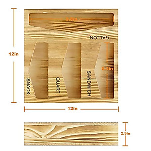 Ziploc Bag Storage Organizer for Drawer-Wood Ziplock Bag Storage Holds Gallon, Quart, Snack Sizes, Sandwich Compatible with Hefty, Glad, Ziploc and Reusable (Natural)