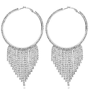 Earent Silver Rhinestone Tassel Earrings Sparkly Chandelier Fringe Earring Crystal Dangling Earrings Jewelry for Women