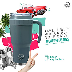 Mayim Traveler 40oz Tumbler with Handle and 2-in-1 Straw Lid, Insulated Leak Proof Double Walled Stainless Steel Coffee Travel Mug - Maintains Cold, Heat, and Ice for Hours (Storm)