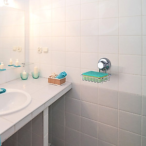 SANNO Suction Cup Soap Holder, Soap Dish Saver Tray Bar Soap Sponge Holder for Shower Wall, Bathroom, Tub and Kitchen Sink stainless steel