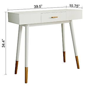 eHemco Euro Console Sofa Table for Entryway with Drawer and Bamboo Legs in White and Dark Oak, Great for Living Room
