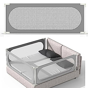 SeseYii Baby Bed Rail with Safety Y-Strap Extra Long Twin Full Queen King Size Infants Toddlers Guardrail with Reinforce Anchor (Grey, 78 inch)
