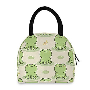 Lunch Bag Women Reusable Tote Bag Cooler Insulated - Cute Frog Lunch Box for Office Picnic Adults