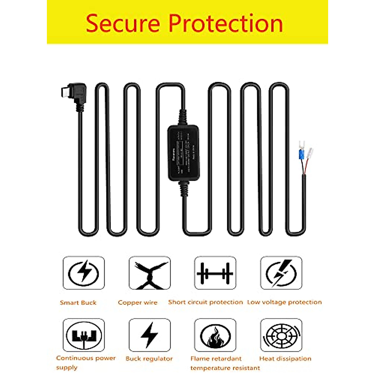 Dash Cam Hardwire Kit Micro USB Car Dash Camera Charger Cable Power Cord Compatible with WOLFBOX D07,REDTIGER F7N,Z-Edge Z3D Z3Pro T4 T3,Crosstour CR750 CR900,COOAU D30 Hard Wire Install Kit