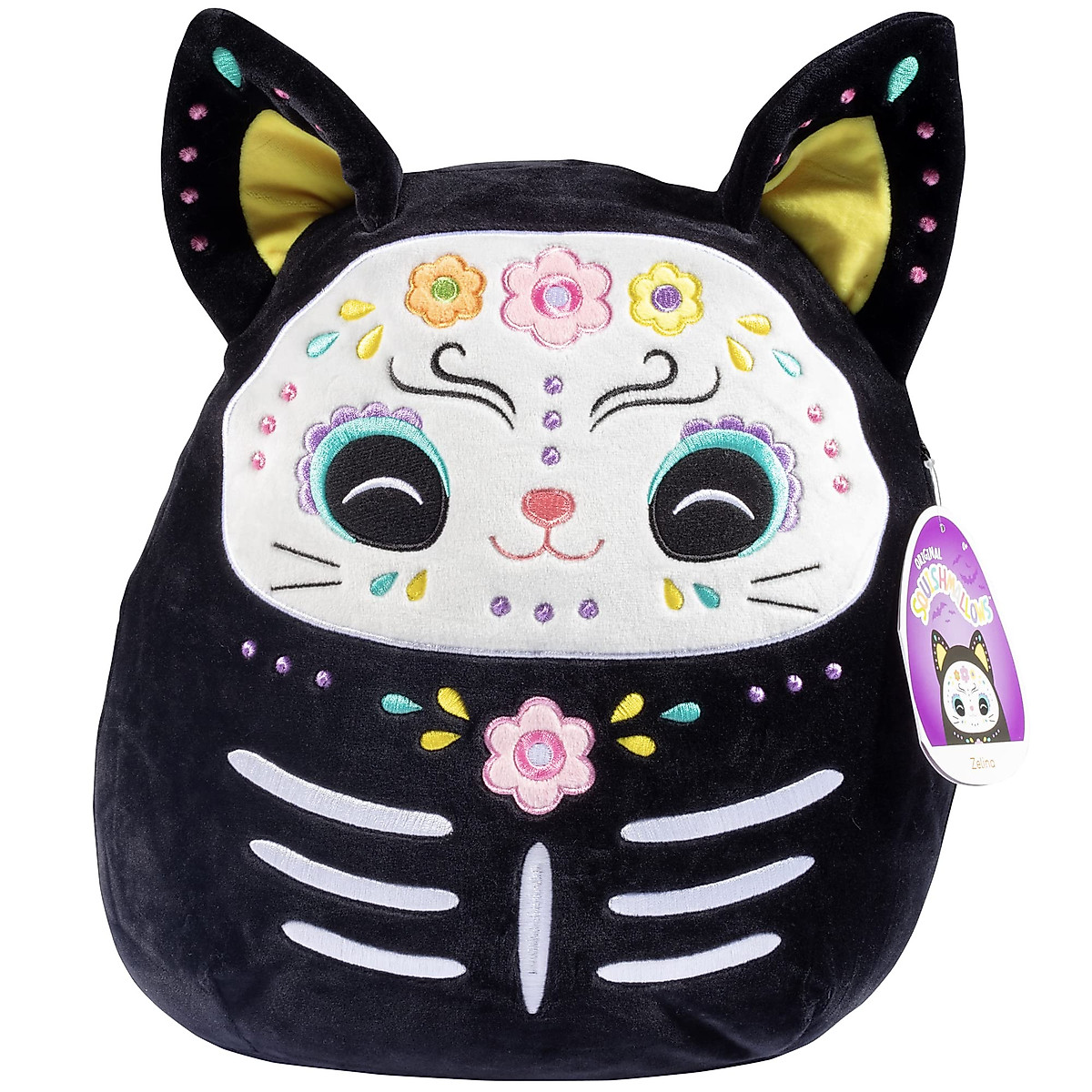 Squishmallows Original 12-Inch Zelina Day of The Dead Cat - Official Jazwares Plush - Collectible Soft & Squishy Kitty Stuffed Animal Toy - Add to Your Squad - Gift for Kids, Girls & Boys