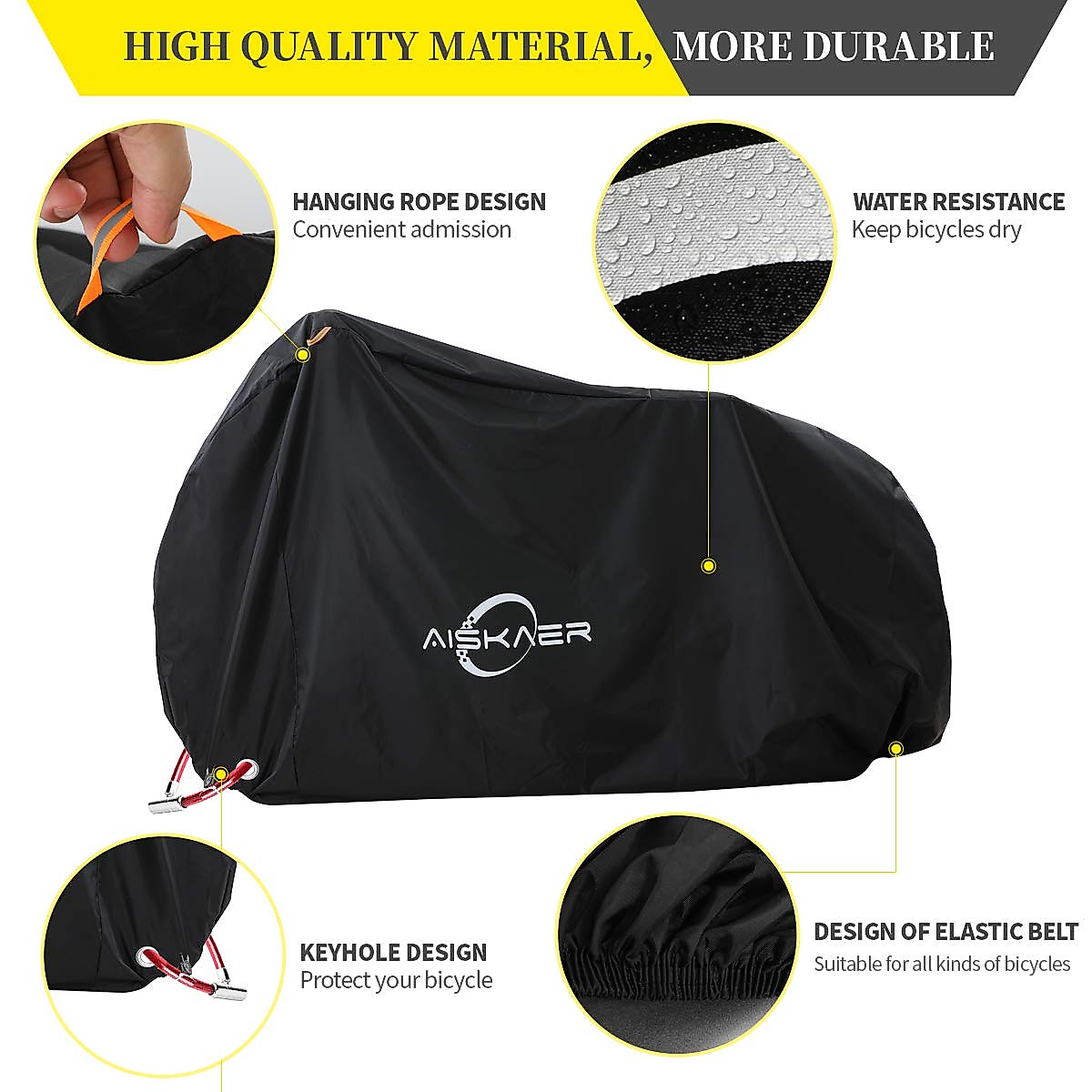 Aiskaer Bike Cover for 2 or 3 Bikes Outdoor Waterproof Bicycle Storage with Lock Hole for Mountain Road Electric Bike Heavy Duty Bikes,Bike Tarp Heavy Duty Ripstop Material 210D