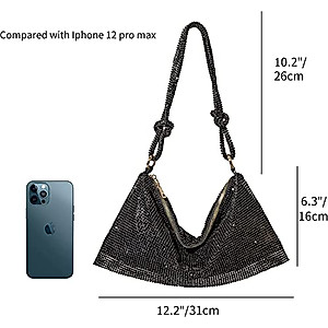 Rhinestone Hobo Bag for Women Chic Evening Handbag Shiny, Sparkly Crystal Handbag Shoulder Bags for Travel Vacation Party Proms Gifts (Black)