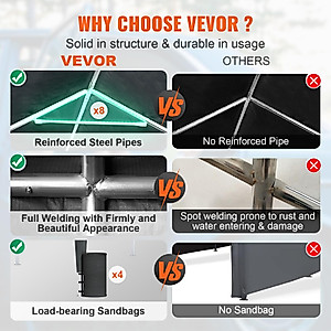 VEVOR Outdoor 10x20 ft Heavy Duty Carport Car Canopy Garage Boat Shelter Party Tent with 8 Reinforced Poles and 4 Weight Bags, UV Resistant Waterproof All-Season Tarp for SUV, F150, Car, Truck, Boat