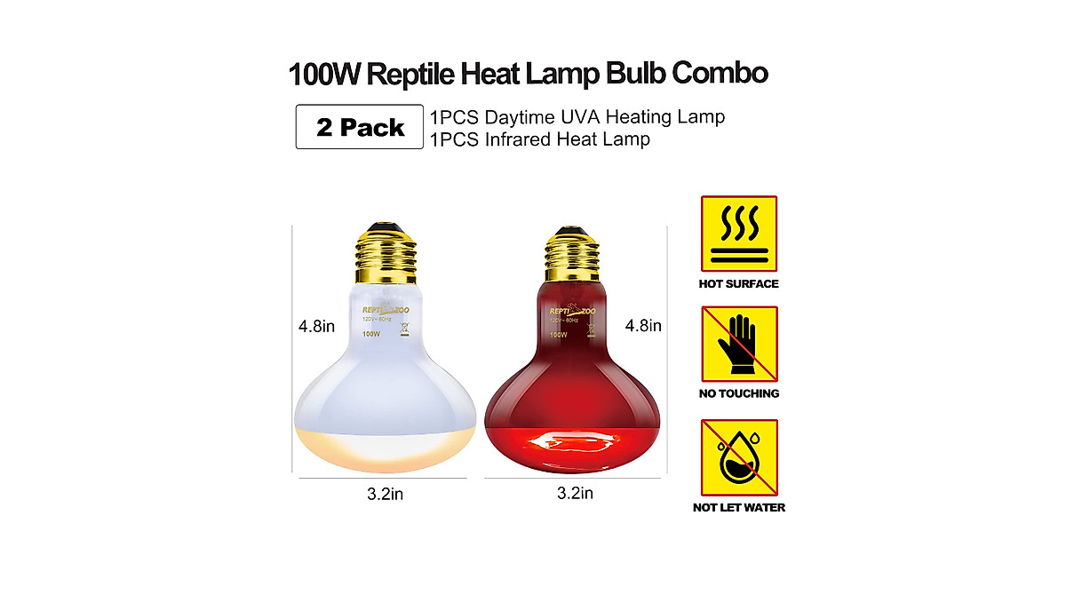 REPTI ZOO 100W Reptile Heat Lamp - Day & Night Combo