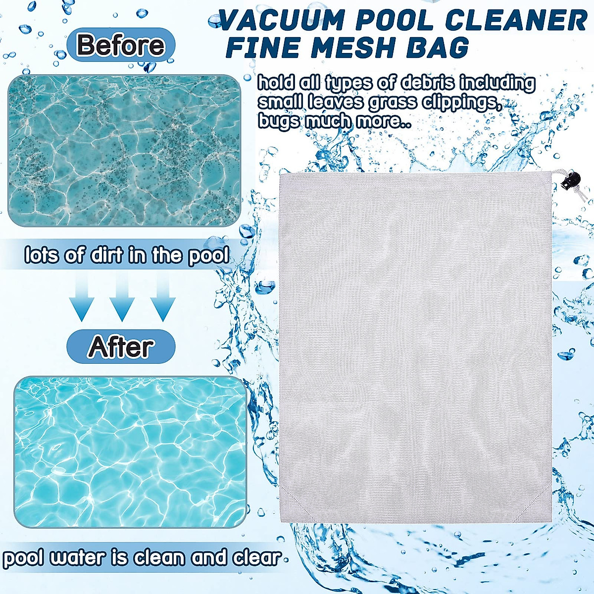 Boao 6 Pack Vacuum Pool Cleaner Fine Mesh Bag 9 x 13.8 Inch Nylon Pool Vacuum Net Bag Replacement Bag for Pool Leaf Vacuum for Pool Spa Jet Vacuum Pool Cleaner Inground and Above Ground Swimming Pools
