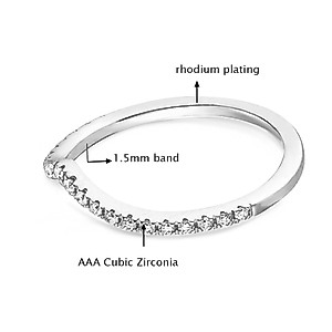 Samie Collection Simulated Diamond Stackable V-Shaped Wedding Ring Band for Women, Pairable with Engagement Rings in White Gold Finish, Size 7