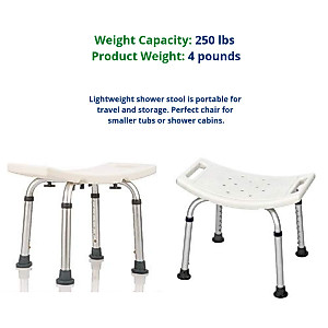 Healthline Trading Bath Bench Adjustable Height, Lightweight Compact and Small Chair for Shower, Adjustable Shower Chair Bath Bench Without Back with Non-Slip Seat, Bathtub Stool for Seniors, White