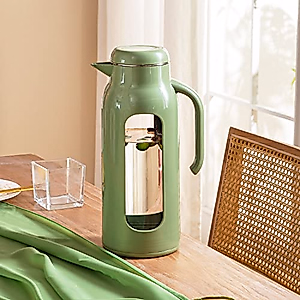 Delove 85oz/2.5 Liter Glass Water Pitcher with Lid and Shatterproof Shell - Iced Tea Pitcher&Carafe - Heat Resistant Glass Jug Water Carafe with Handle for Juice, Cold or Hot Beverages -Green