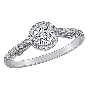 AFFY 0.36 Carat (Ctw) Round Shape White Natural Diamond Halo Engagement Wedding Ring In 14k Solid White Gold Ring Size-5