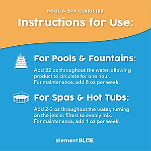 Element Blue - Pool and Spa Clarifier - Clears and Prevents Cloudy Water - for Fountains, Pools, Hot Tubs, and Spas - Fast-Acting Water Clarifier - 64 OZ