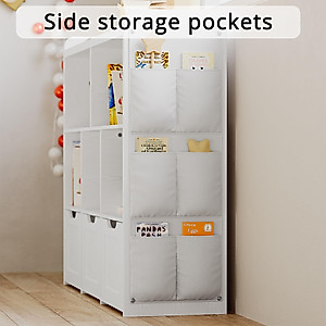 IRONCK Toy Storage Organizer with 3 Movable Drawers, Multifunctional Floor Storage Cabinet Toy Chest with 5 Storage Cubbies, Kids Bookcase for Boys and Girls, White