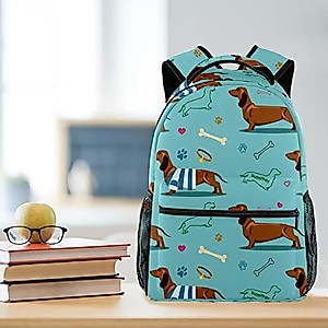 Brown Dachshund Dog Blue Backpack for Girls Boys for School Backpacks