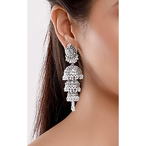 Efulgenz Indian Oxidized Jewelry Boho Vintage Layer Jhumka Jhumki Tassel Dangle Statement Earrings for Women