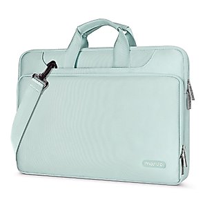 MOSISO 360 Protective Laptop Shoulder Bag Compatible with MacBook Air/Pro, 13-13.3 inch Notebook, Compatible with MacBook Pro 14 inch M3 M2 M1 2023-2021,Matching Color Sleeve with Belt, Mint Green