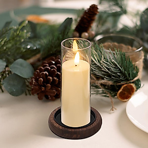 Hatway Wood Candle Holder Farmhouse Decor Wooden Pillar Candles Tray for Table Centerpiece Small Decorative Tray Riser Round Wooden Plate Pedestal Stand for Coffee Table for Christmas Decor Mu-2
