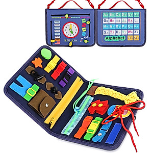 Busy Board Montessori Toys for Toddlers, Sensory Toys Gifts for 3+ Year Old Boys & Girls, Preschool Toddler Activities Educational Travel Toy Learning Basic Dress Skills