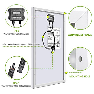 Weize Solar Panel 100 Watt 12 Volt, Single 12V 100W High Efficiency Monocrystalline PV Module Power Charger for Home, Camping, Boat, Caravan, RV and Other Off Grid Applications