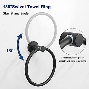 NearMoon 3 Pieces Bathroom Hardware Set, Bath Towel Ring and 2 Towel Hooks- Stainless Steel Hand Towel Hanger and Robe Hooks Accessories, Wall Mounted (Matte Black)
