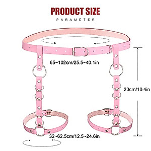 BODIY Punk Waist to Leg Belts PU Leather Loop Rave Belt Goth Thigh Accessory Body Chain for Women and Girls (Pink)