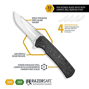 OUTDOOR EDGE RAZOR VX5 | Replaceable Blade EDC Flipper Folding Pocket Knife | 3" Blade, Ceramic Ball Bearings, Carbon Fiber Handle, Reversible Pocket Clip | Outdoor, Camping, Survival, Utility