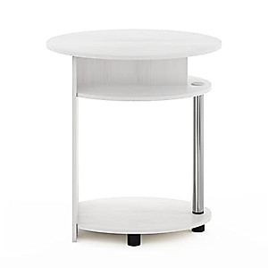 Furinno JAYA Simple Design Oval Coffee Table with Bin, White Oak/Chrome, 1-Pack Stainless Steel Pole