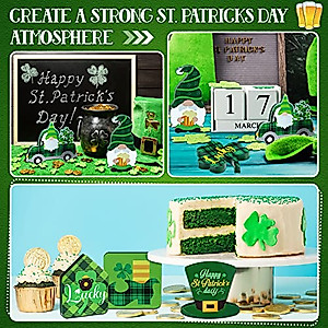 6 Pieces St. Patrick's Day Table Wooden Gnome Sign St. Patrick's Tiered Tray Decor Irish Tabletop Wooden Shamrock Lucky Decoration Green Truck Wooden Block Sign for Home Desk Centerpiece Party Decor