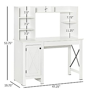 HOMCOM Farmhouse Computer Desk with Hutch and Cabinet, Home Office Desk with Storage, for Study, White