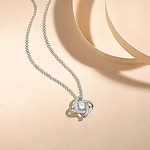 FANCIME White Gold Plated 925 Sterling Silver CZ Cubic Zirconia Knot Flower Infinity Fashion Pendant Necklace For Women, 16" + 2" Extender