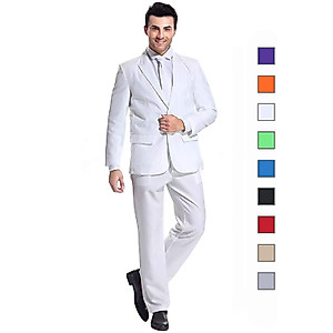 U LOOK UGLY TODAY Men's Party Suit Solid Color Prom Suit for Themed Party Events Clubbing Jacket with Tie Pants White X-Large