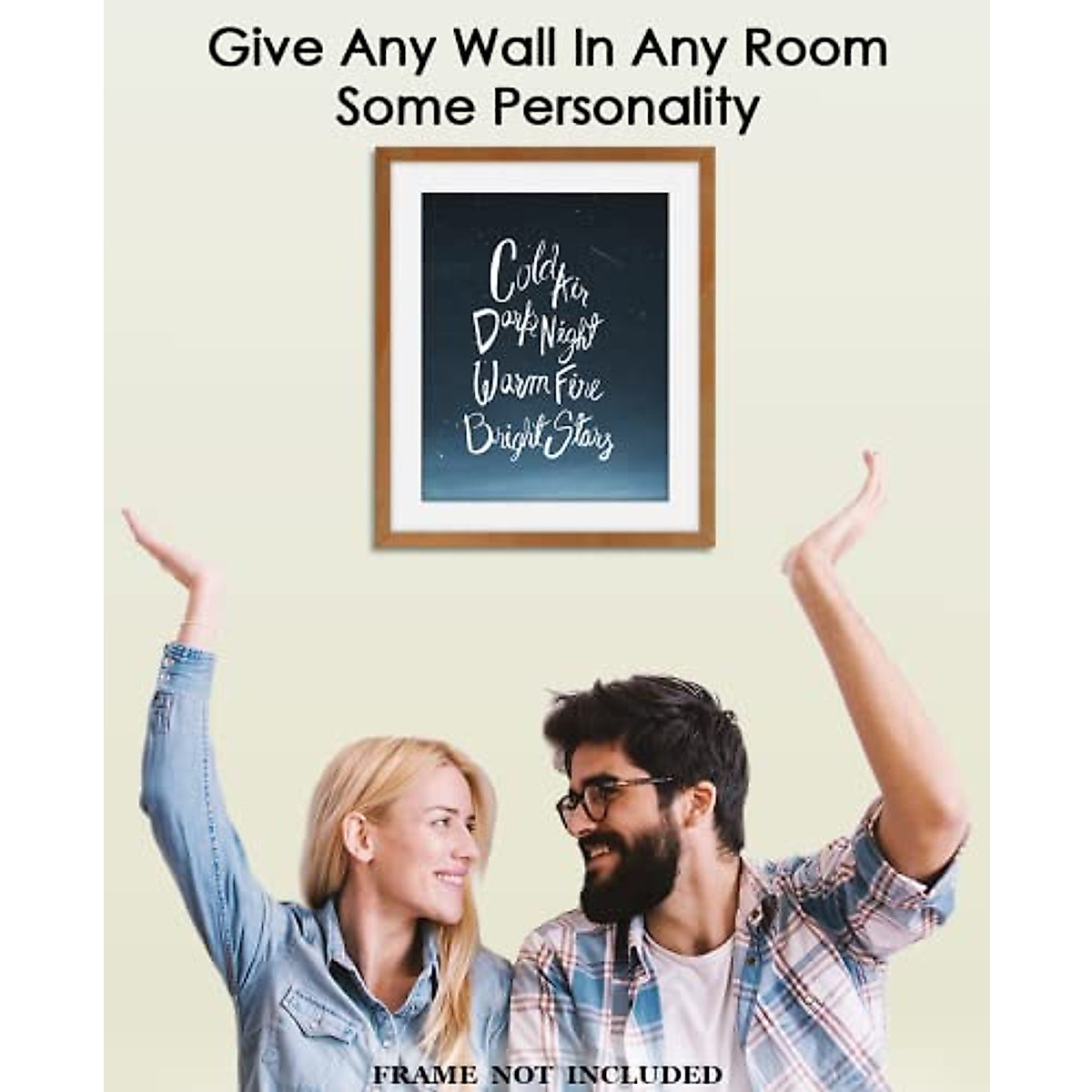 Cold Air, Dark Night, Warm Fire, Bright Stars Typography Wall Art Decor Poster: Unique, Chic, Boho & Modern Prints for Home, Office, Classroom, Dorm, Livingroom & Bedroom | Unframed Posters 8x10