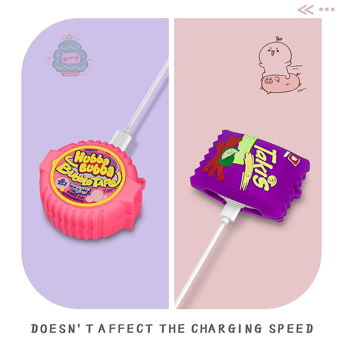 [2Pcs] Cute Case for Galaxy Buds Live Case 2020/Galaxy Buds Pro Case/Galaxy Buds 2 Case 2021, Cute 3D Fun Fashion Food Design Silicone Protective Skin for Girl Boys(Bubble Gum+Purple Potato Chips)