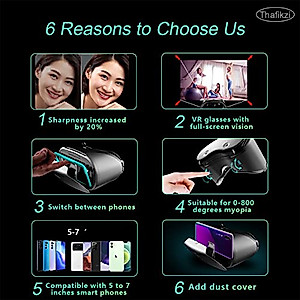 VR Headset Virtual Reality Glasses Compatible with iPhone/Android New Goggles for 3D VR Movies Universal VR Gear Compatible 5-7 Inch Soft Comfortable Adjustable Distance Eye Protection