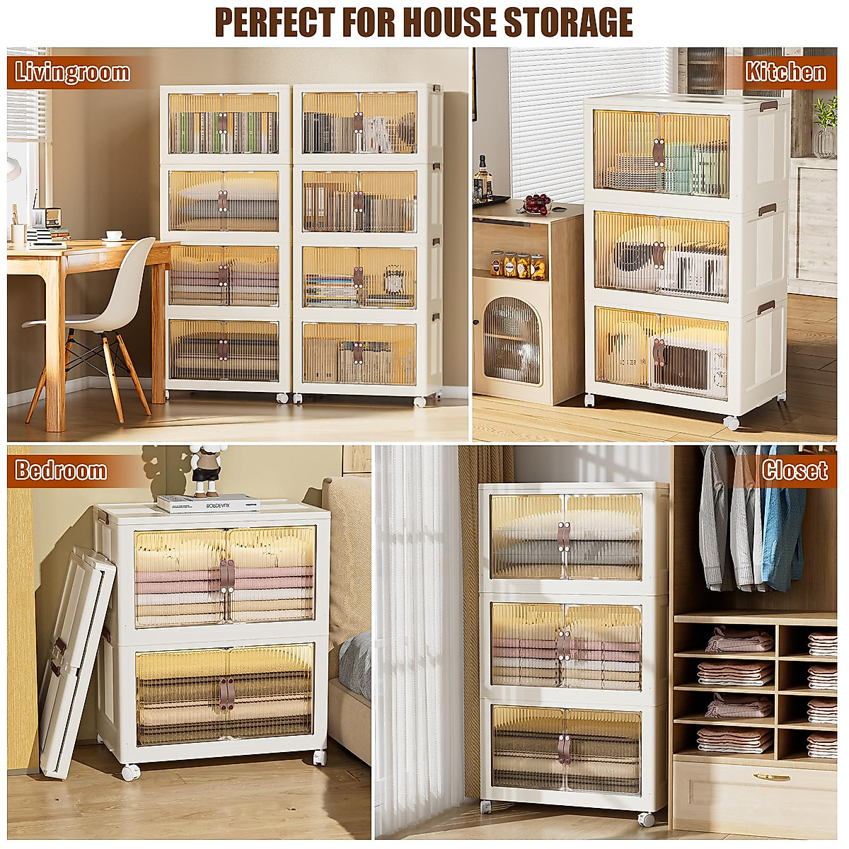 102 Qt Large Storage Bin with Lid 【Double-Opening Doors】Plastic Storage Organizer for Living Room Bedroom & Toy Room, Foldable Stackable Toy Storage Box, Containers for House Organizing, 1 Pack