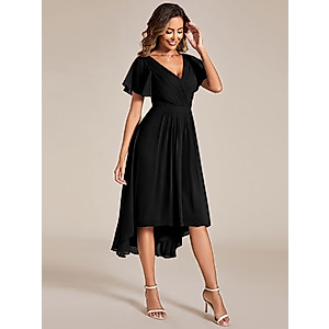 Ever-Pretty Women's Chiffon V-Neck Short Wedding Guest Dress with Ruffled Sleeves Black US12
