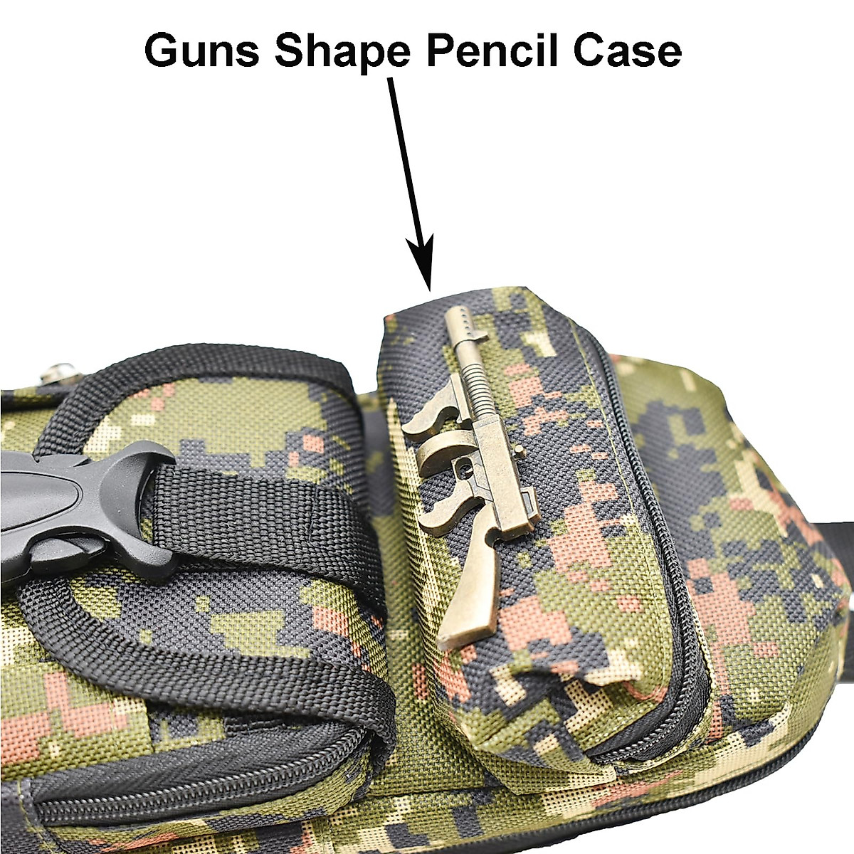 Maydahui Camo Pencil Case Guns Shape Large Capacity Pen Pouch Holder 3 Compartments Pencil Bag Stationery Box Storage Organizer Small Pattern Green