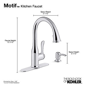 KOHLER REC23863-SD-2MB Motif Kitchen Faucet with Pull Down Sprayer and Soap Dispenser, Kitchen Sink Faucet in Vibrant Brushed Moderne Brass