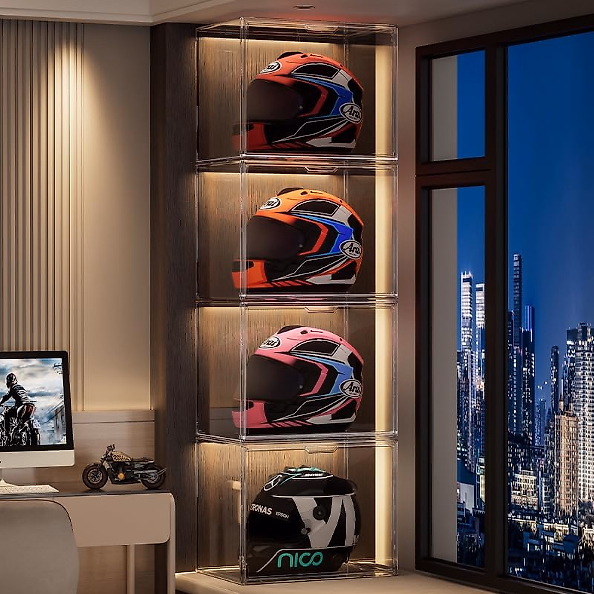 UTHIN Extra Large 17.7"X13"X 13" Acrylic Stackable Storage Bins, Clear Organizer Box Display Case with Magnetic Door, Big Display Storage Box for Handbags, Purses, Figures, Book, Boots